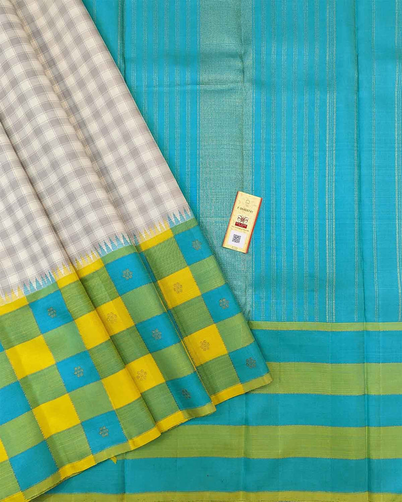 Checked Ethnic Saree with Vivid Yellow and Blue Checked Border – BM Silks